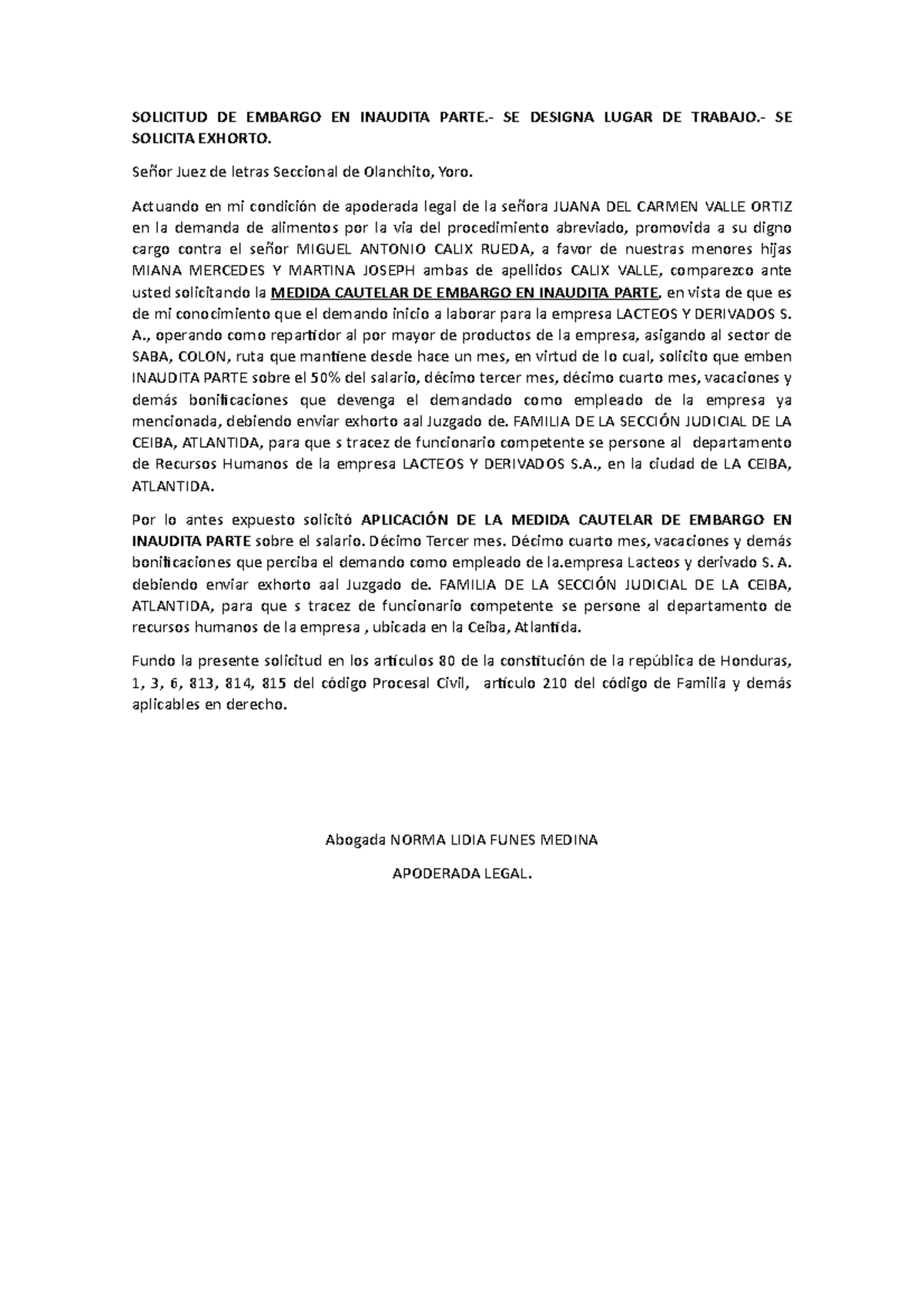 Solicitud de Medida Cautelar - Embargo en Inaudita Parte - Studocu