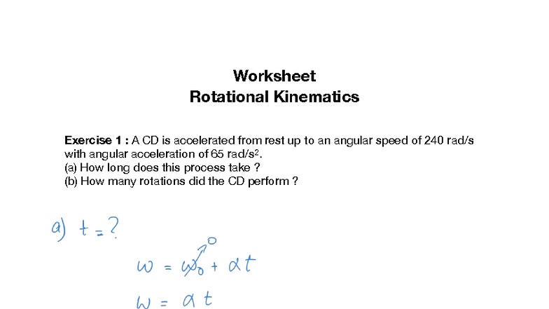 Worksheet 8: Rotational Kinematics Exercises and Solutions - Studocu