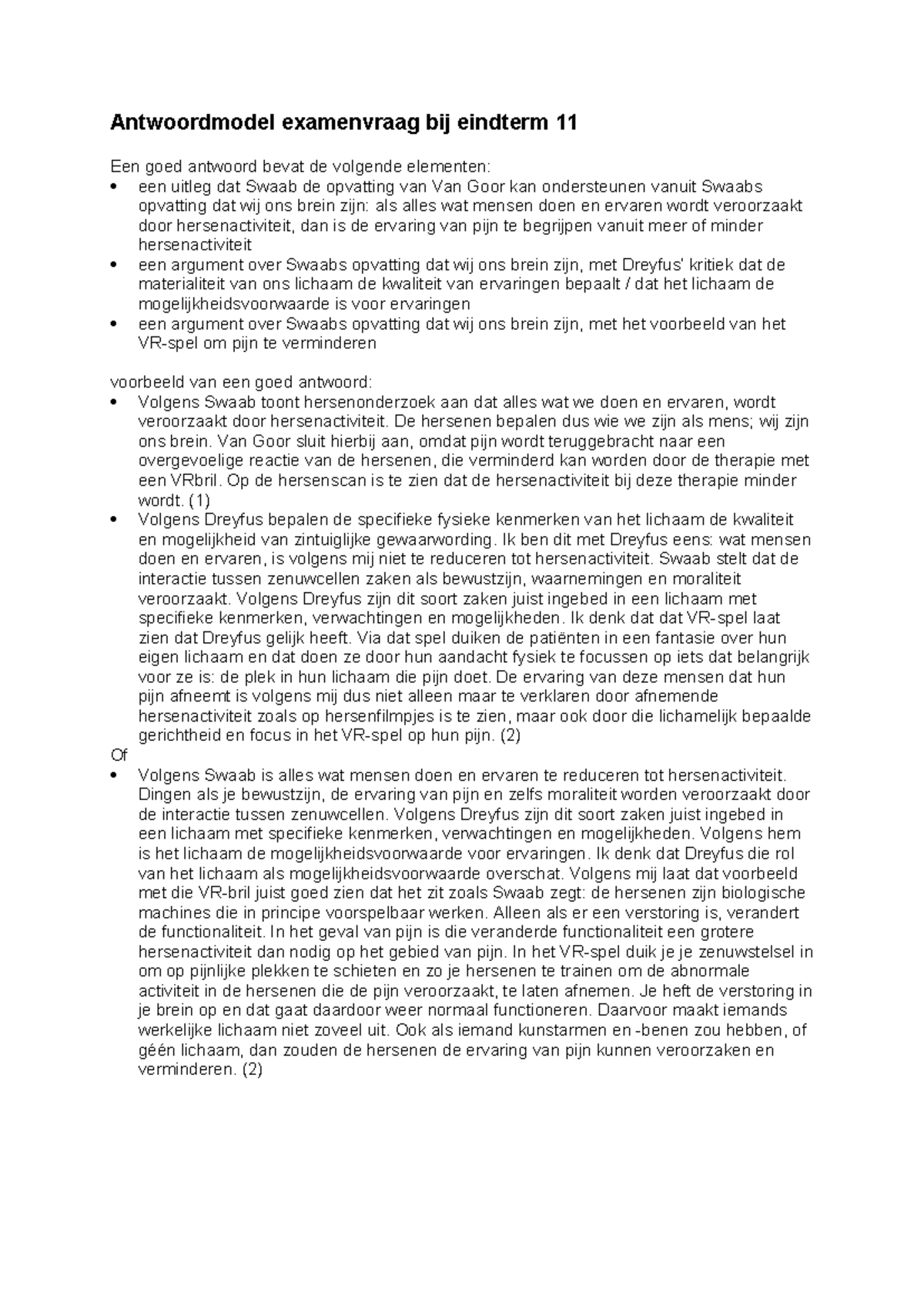 Antwoordmodel examenvraag Swaab vs. Dreyfus (ET 11) - Studeersnel