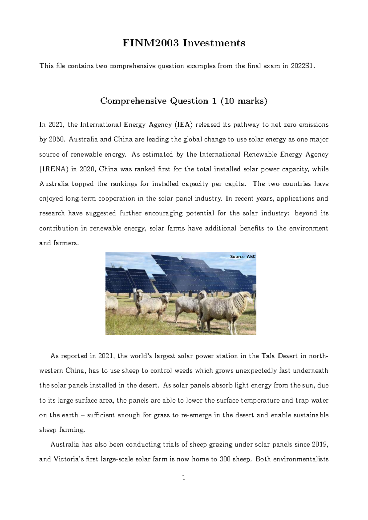 FINM2003 Final Exam Comprehensive Questions on Investments 2022S1 - Studocu