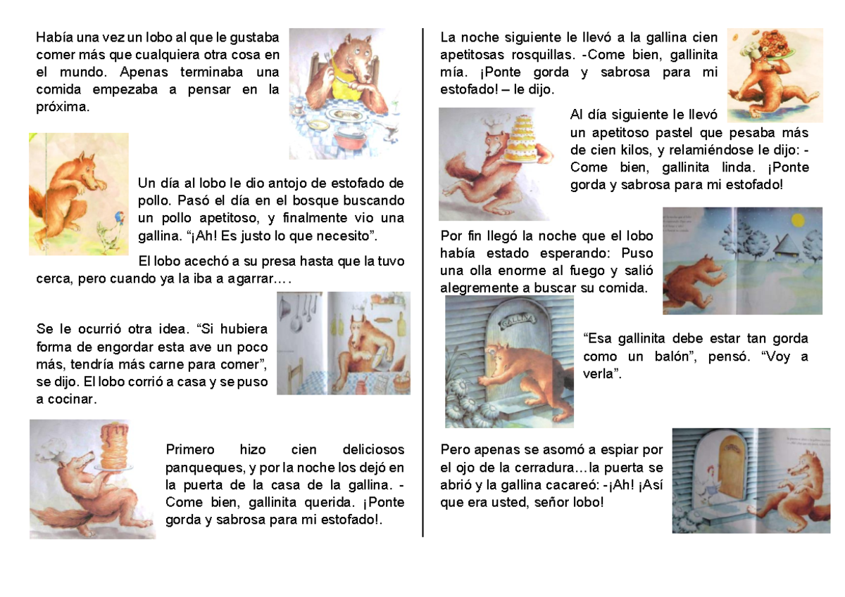 Cuento: El Estofado del Lobo y la Gallina Apetecida - Studocu