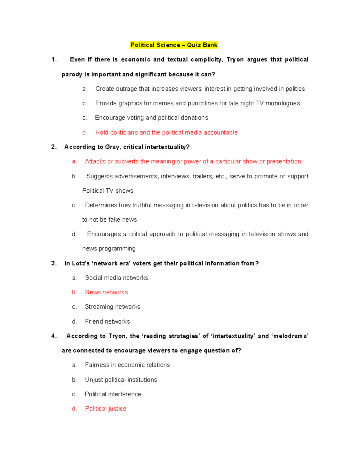 POLI 101 - Political Science Quiz Bank and Exam Notes - Studocu