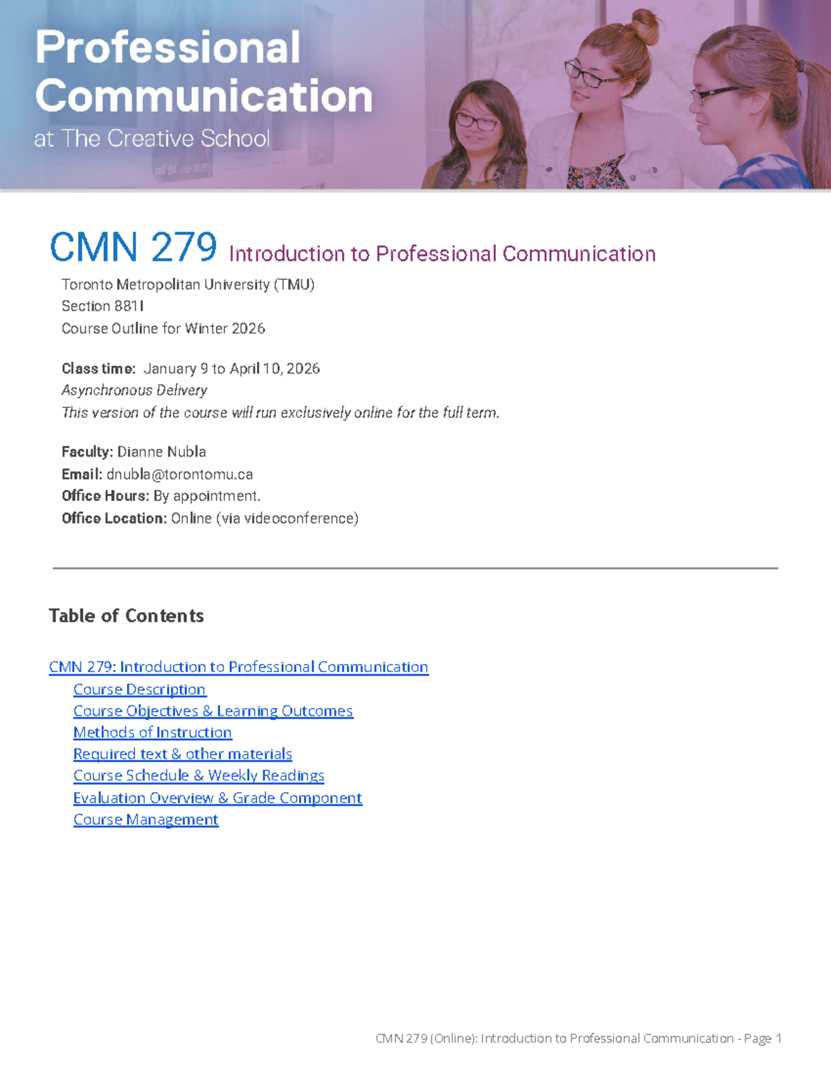 CMN 279 Sec 881I W26 Course Outline: Intro to Prof. Communication - Studocu