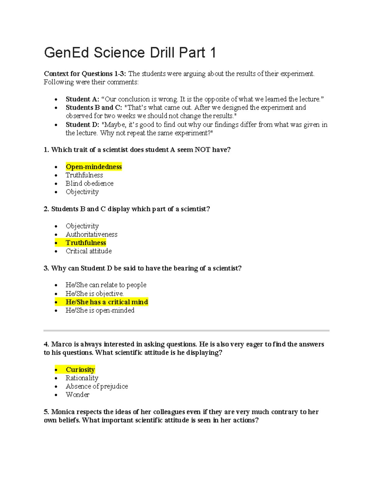 GenEd Science Drill Part 1: Understanding Scientific Attitudes and ...