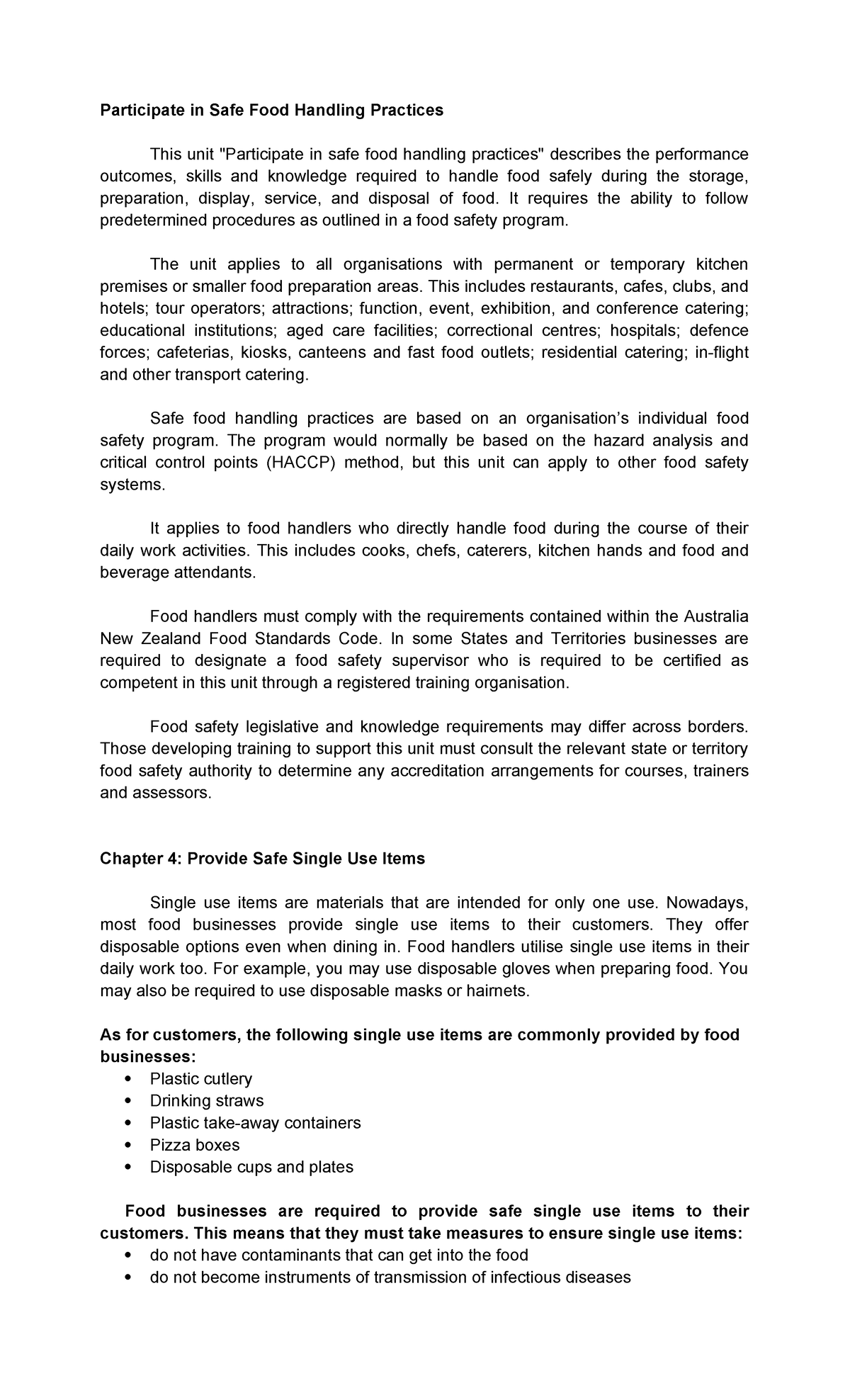 Chapter 4: Ensuring Safe Use of Single Use Items in Food Handling ...