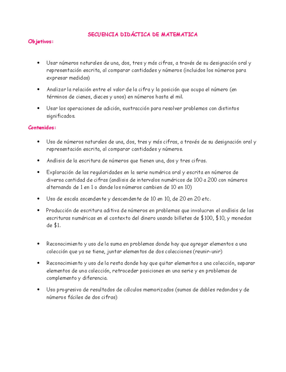1° Secuencia: Matemática - Números Naturales y Cálculos Mentales - Studocu