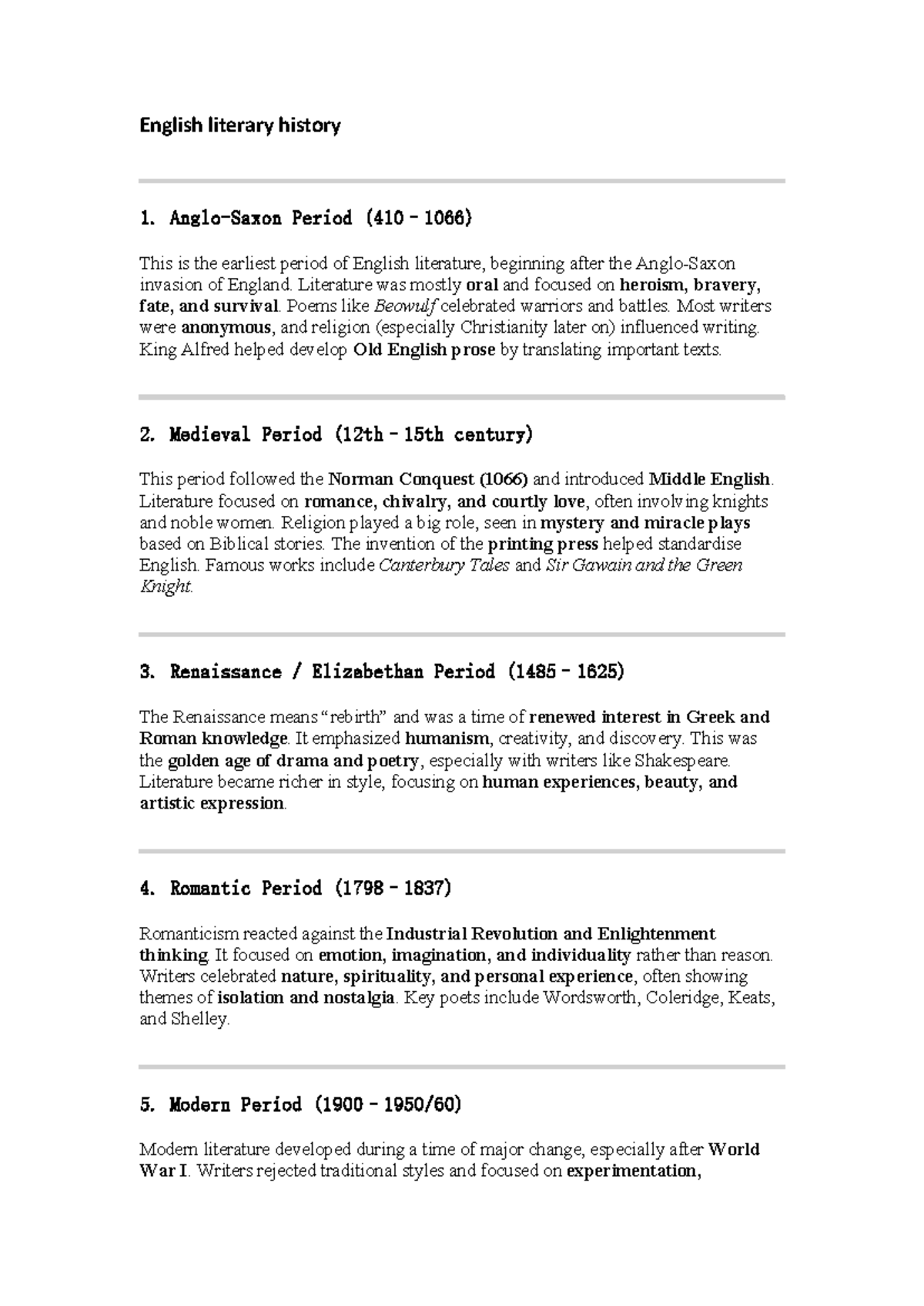 English Literary History Overview - Studocu