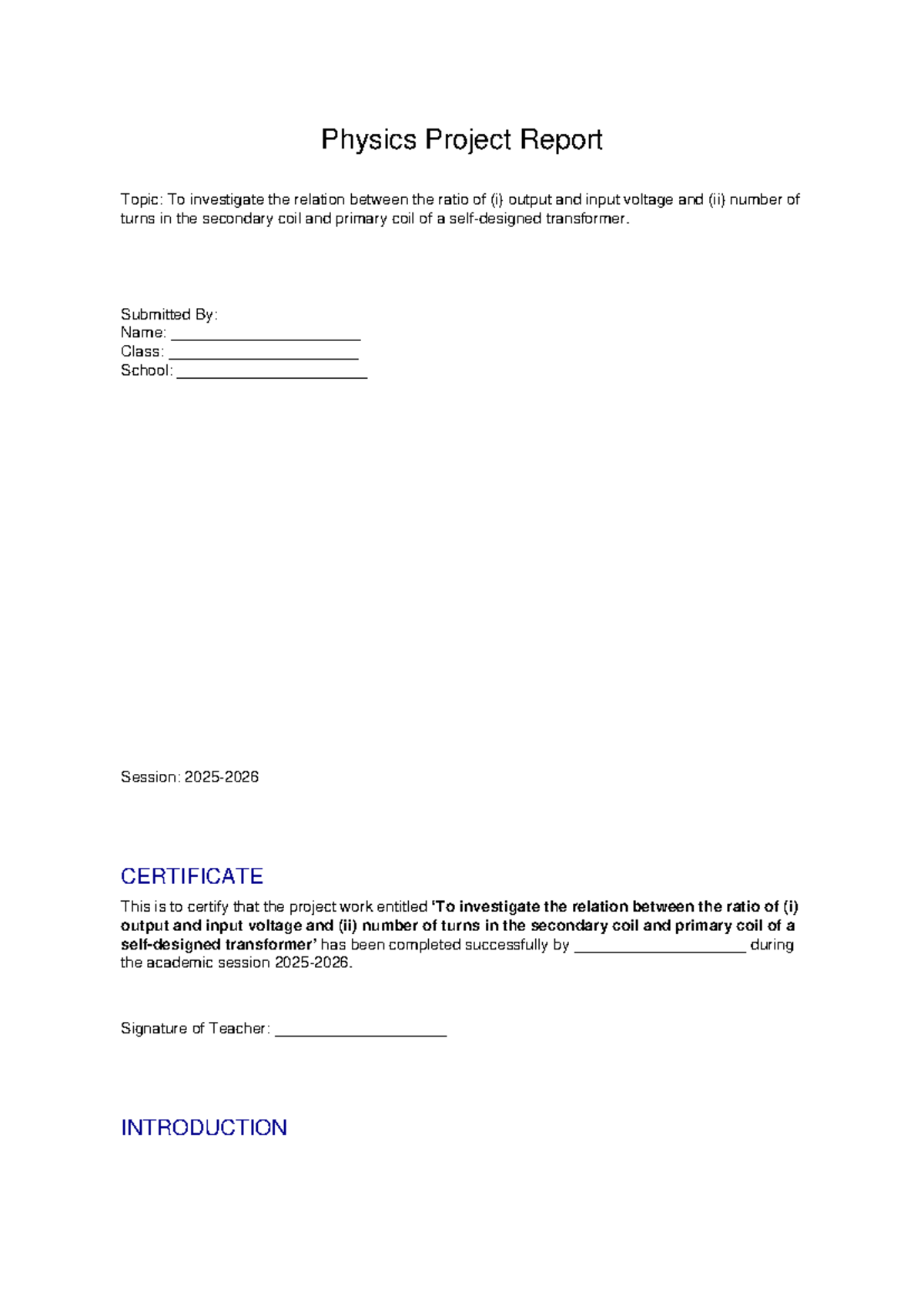 Physics Project Report: Transformer Voltage & Turns Ratio Analysis ...