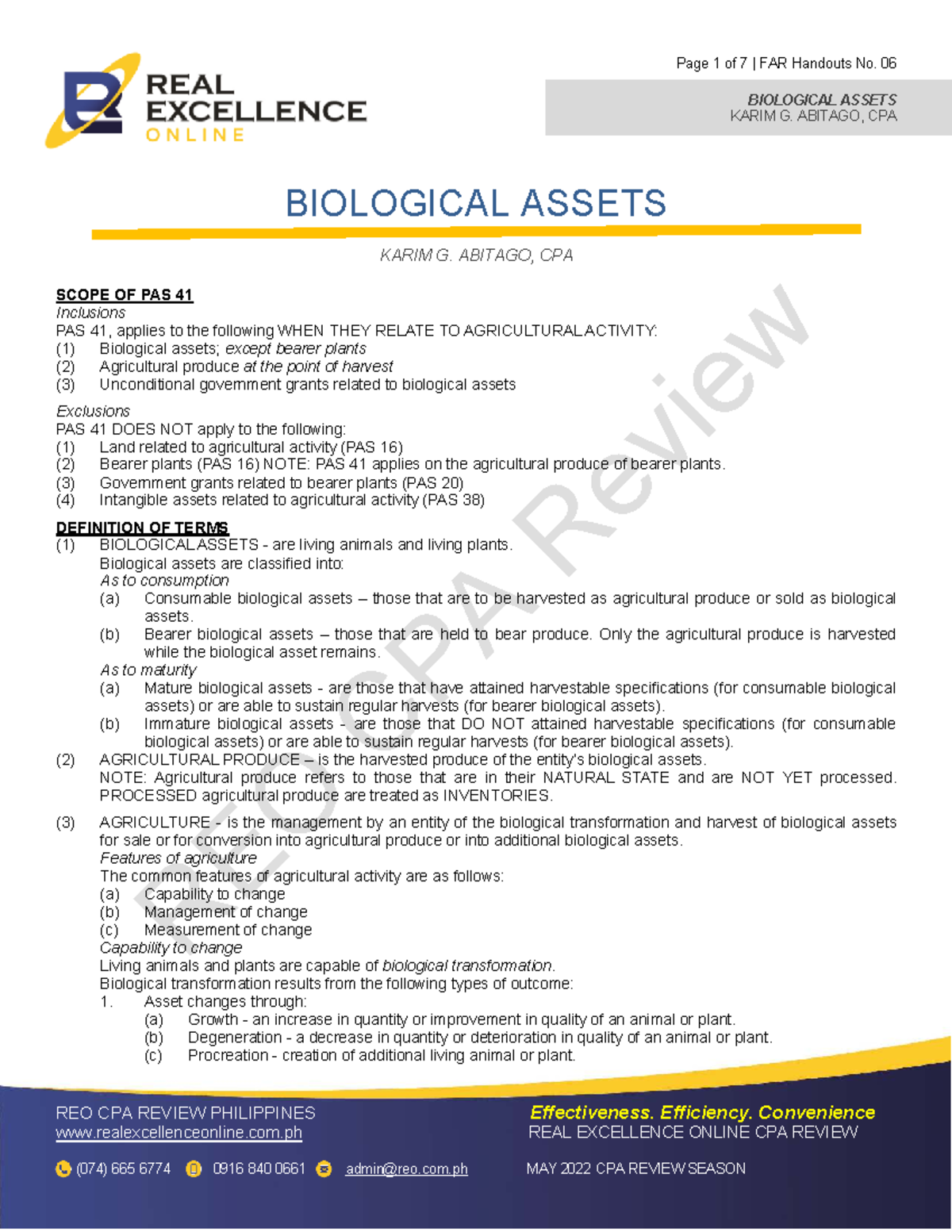 FAR Handouts No. 06: Understanding Biological Assets in Agriculture ...