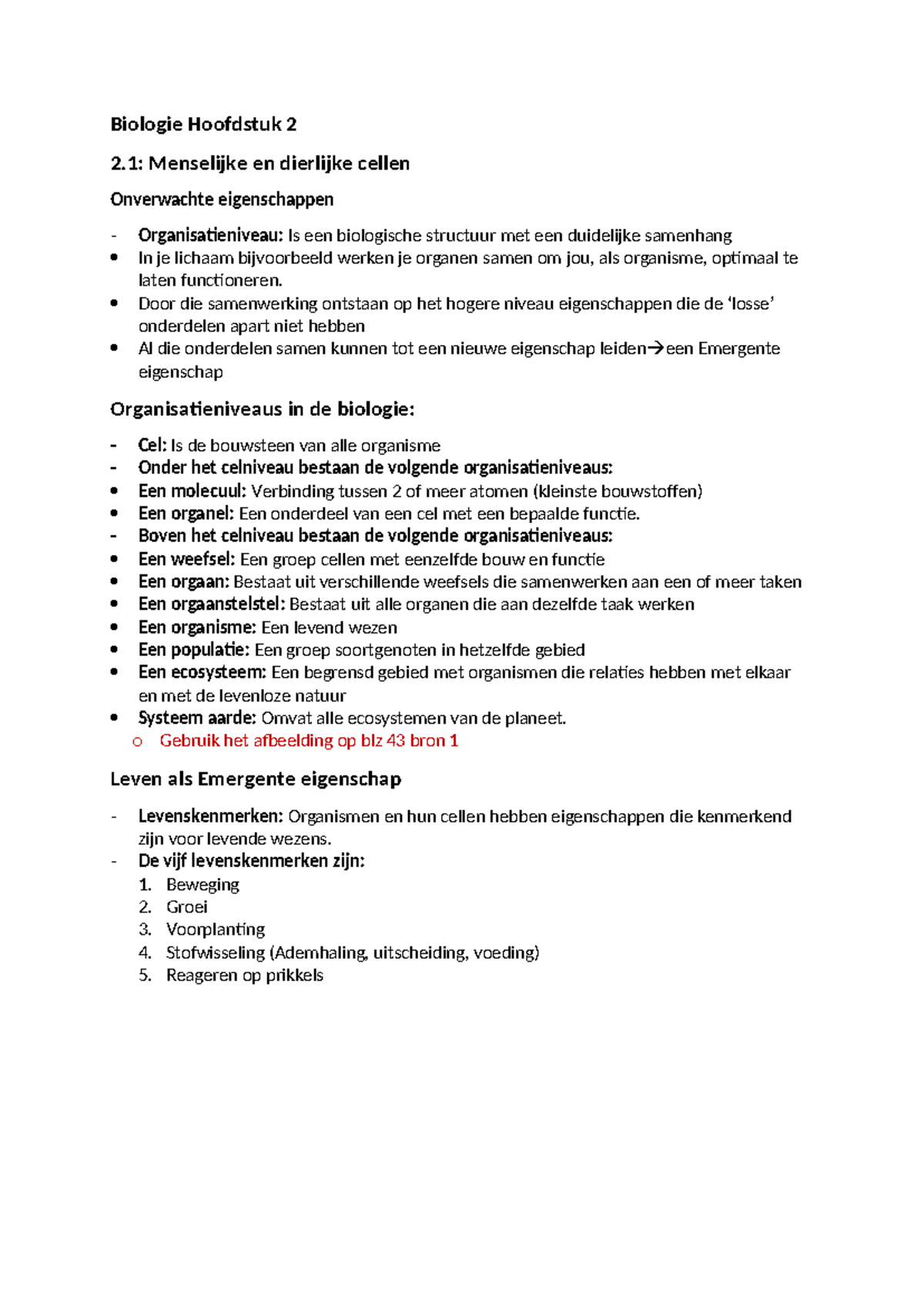 Biologie H2 - Samenvatting Hoofdstuk 2: Cellulaire Structuren en Functies - Studeersnel