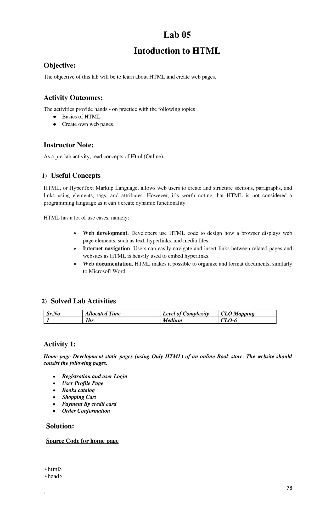 Lab 05: Introduction to HTML - 1st Semester Lab Manual - Studocu