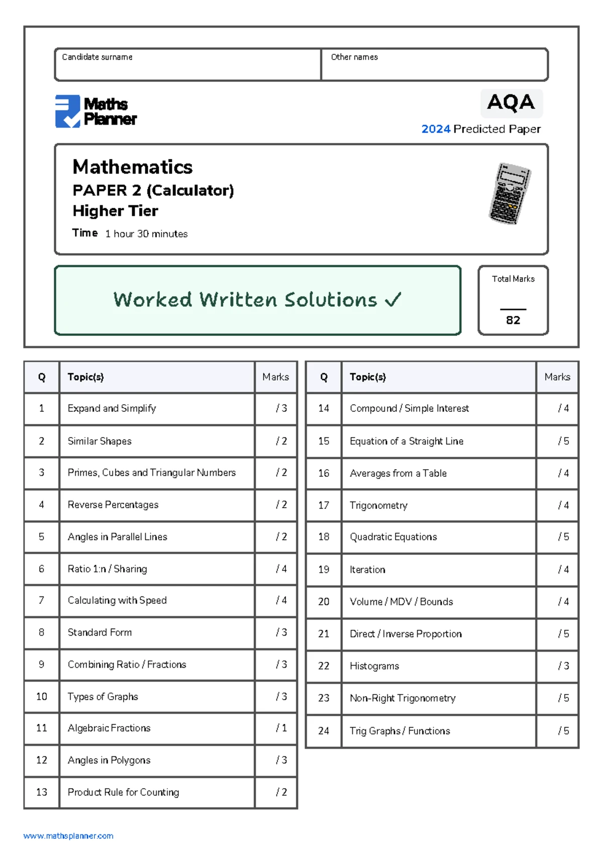AQA 2024 Predicted Paper 1 Higher Tier Mathematics Overview - Studocu