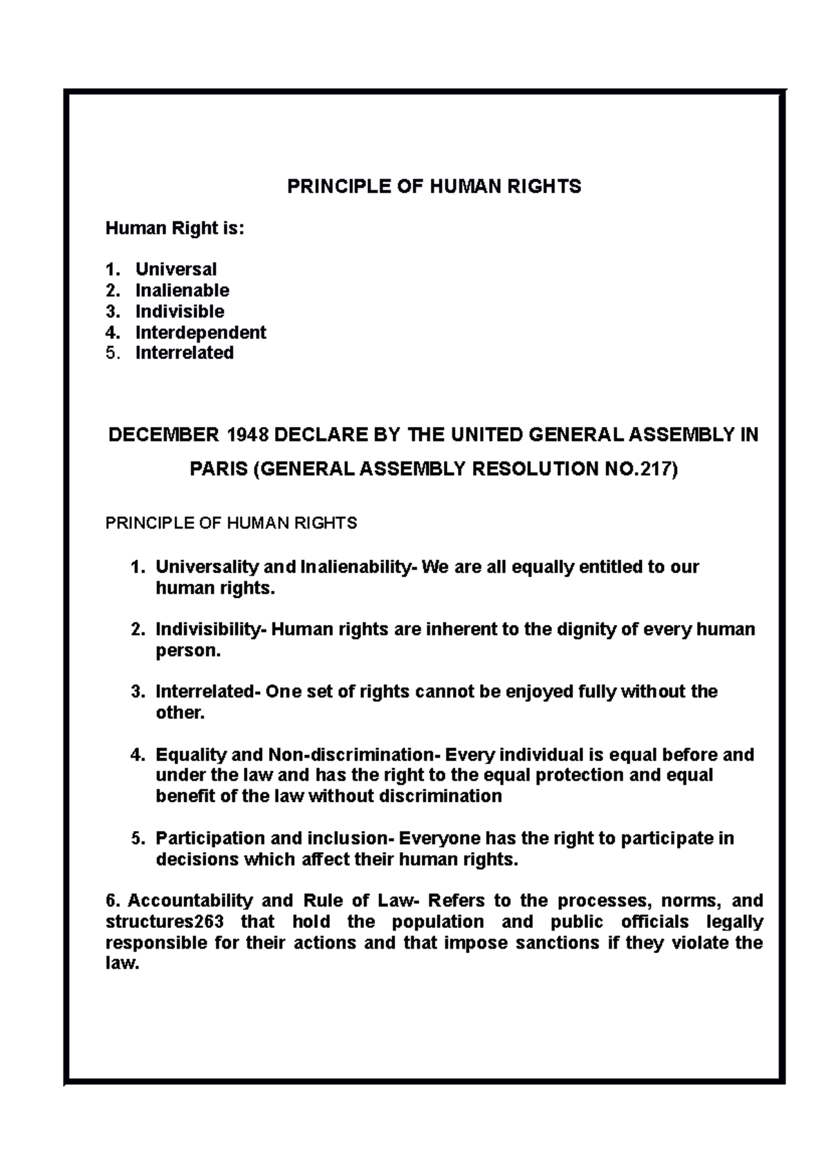 Principle of Human Rights: Universal Declaration Insights - Studocu