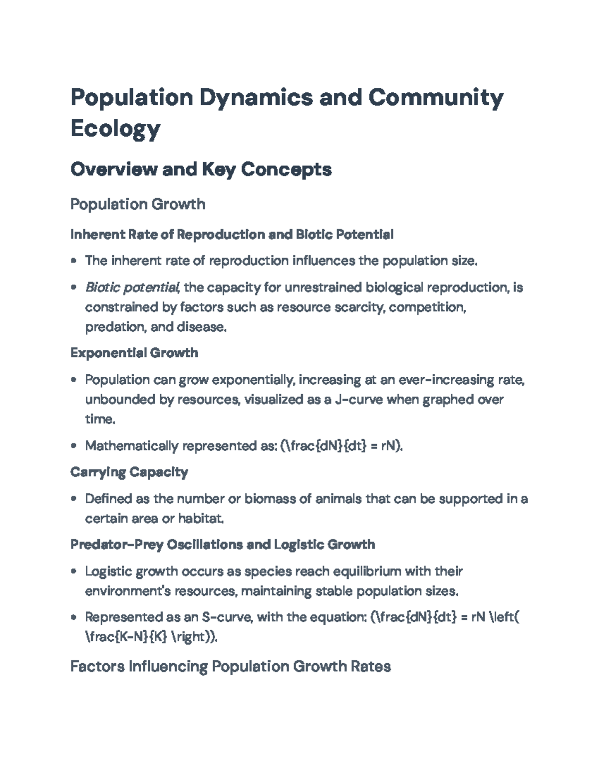 Population Dynamics and Community Ecology: Overview and Key Concepts ...
