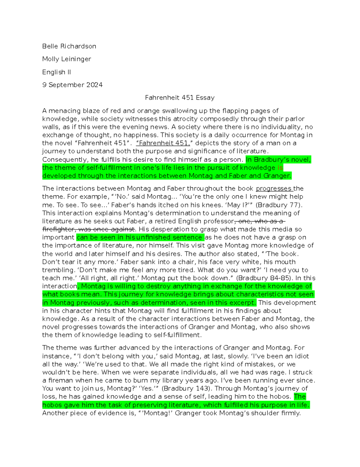 Fahrenheit 451 Essay - English II Analysis by Belle Richardson - Studocu