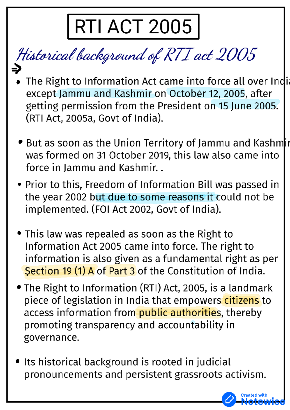 RTI Act 2005: Historical Background and Legislative Evolution - Studocu