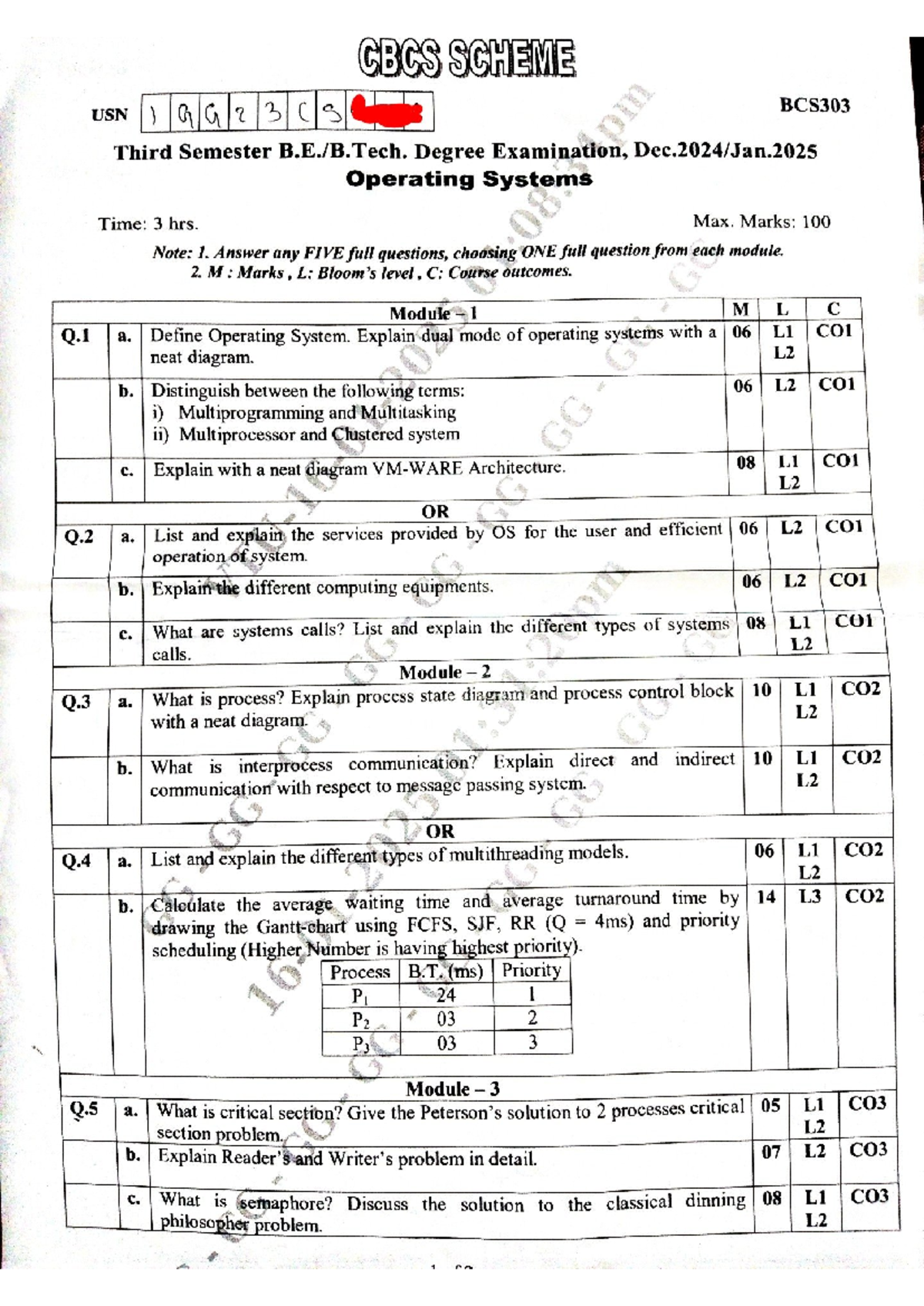 BCS303 - question paper - CBCS SCHEME USN 1992319 BCS303 Third Semester ...