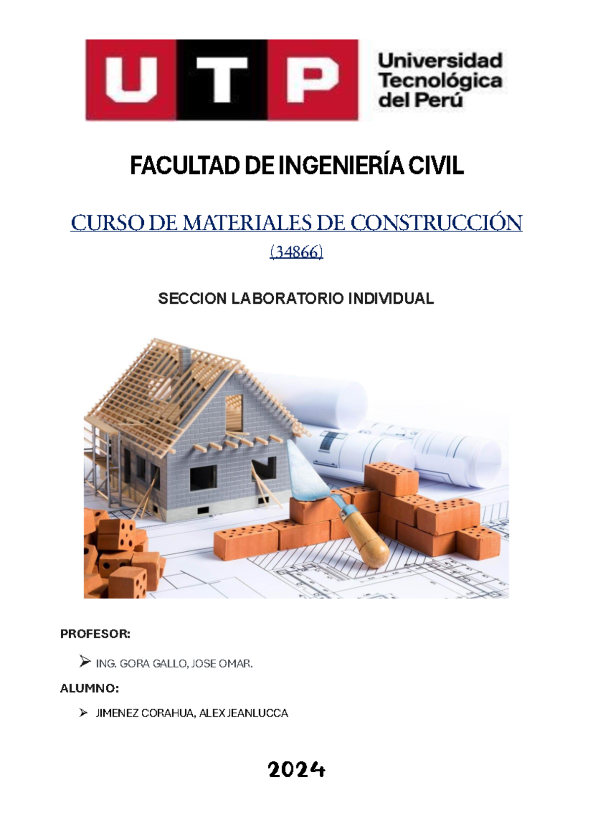 Cemento Laboratorio 1 - SDASD - FACULTAD DE INGENIERÍA CIVIL CURSO DE ...