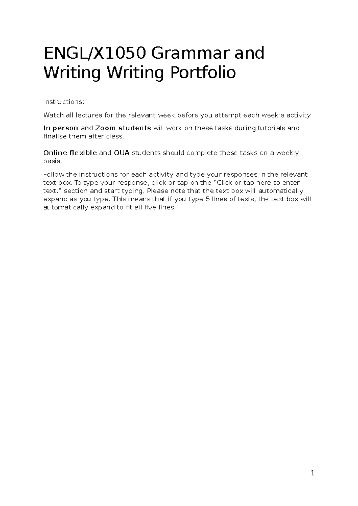 1050 Writing Portfolio Instructions: Activities and Reflections S3 ...