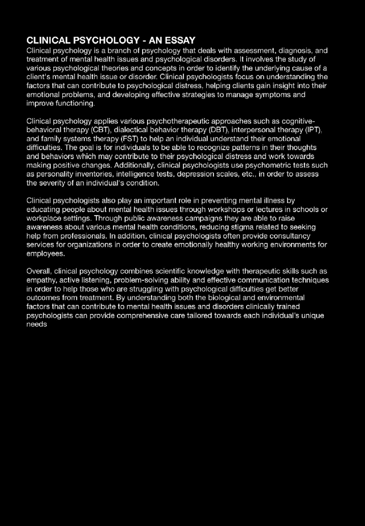 Clinical Psychology - An Important Essay Overview - Studocu