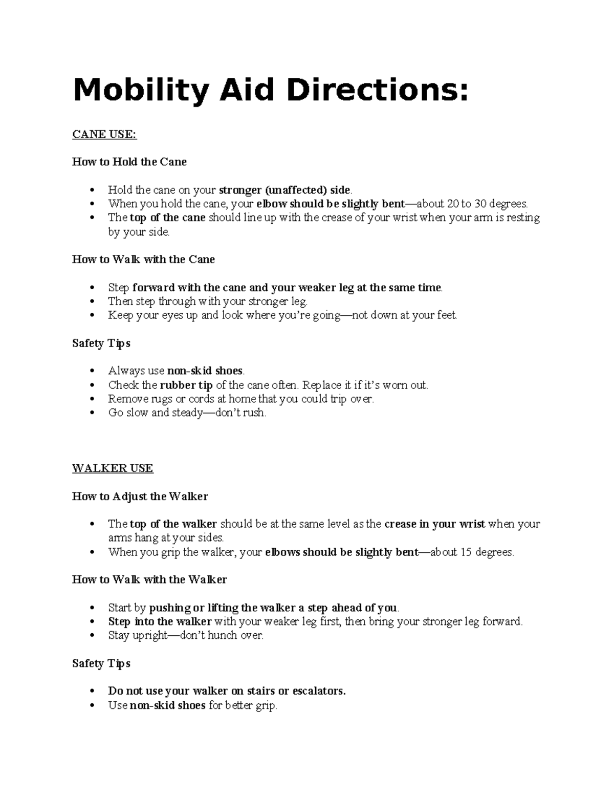 Mobility and Tissue Integrity Classroom Activity: CANE, WALKER ...
