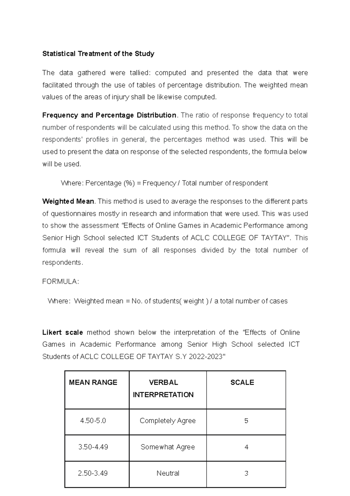 Statistical Treatment of Responses: Analyzing Student Performance in ...