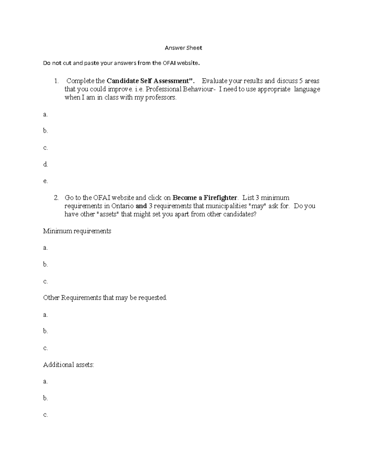 OFAI Quiz: Candidate Self-Evaluation & Requirements for Firefighters ...
