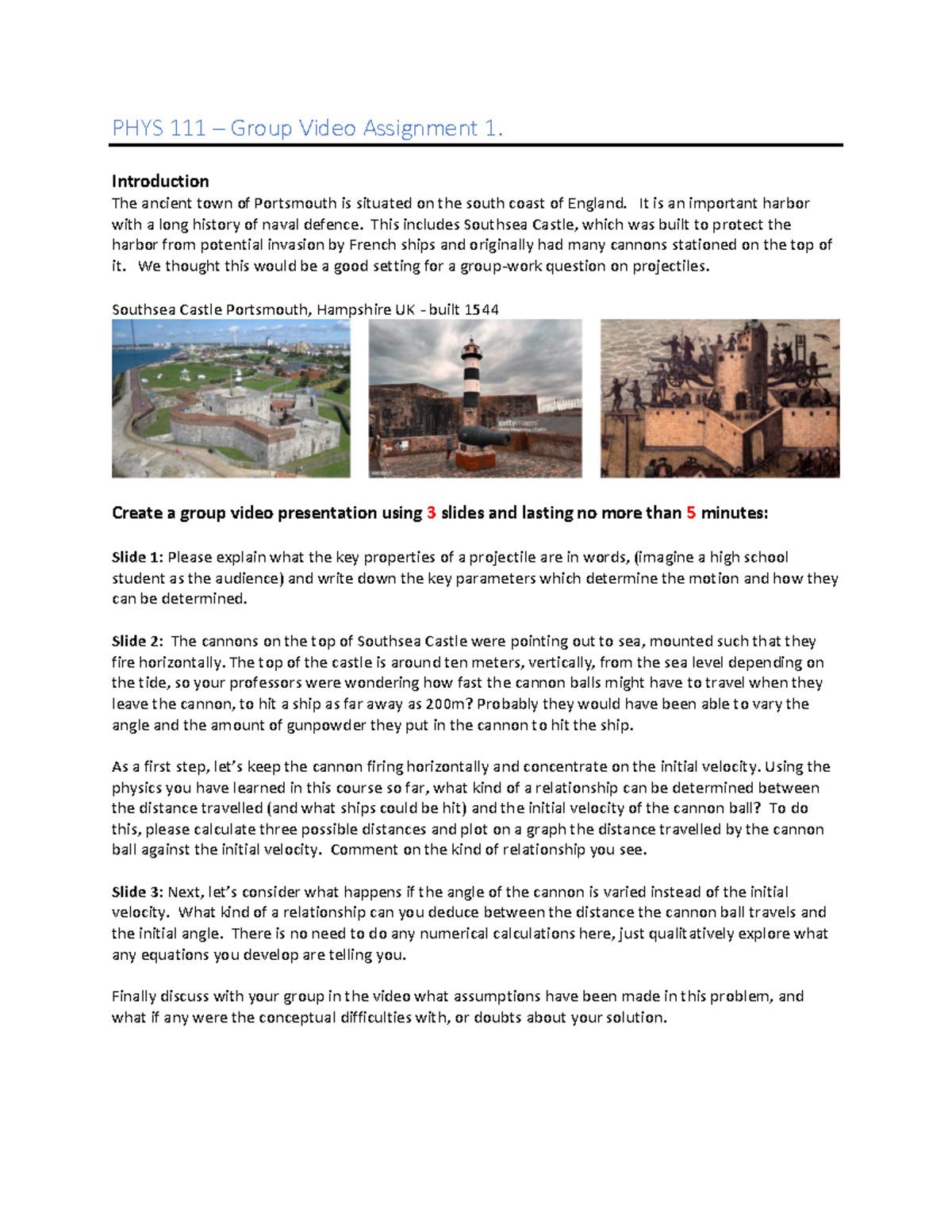 PHYS 111 - Group Video Assignment 1: Projectile Motion Analysis - Studocu