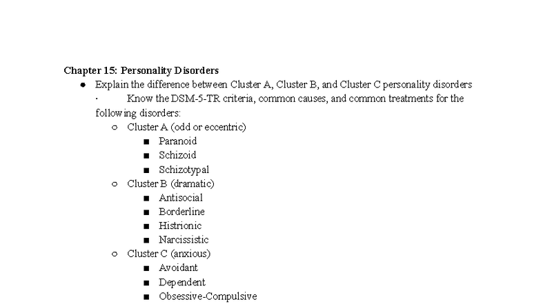 Personality Disorders Overview: Clusters A, B, C Analysis (PSY 101 ...