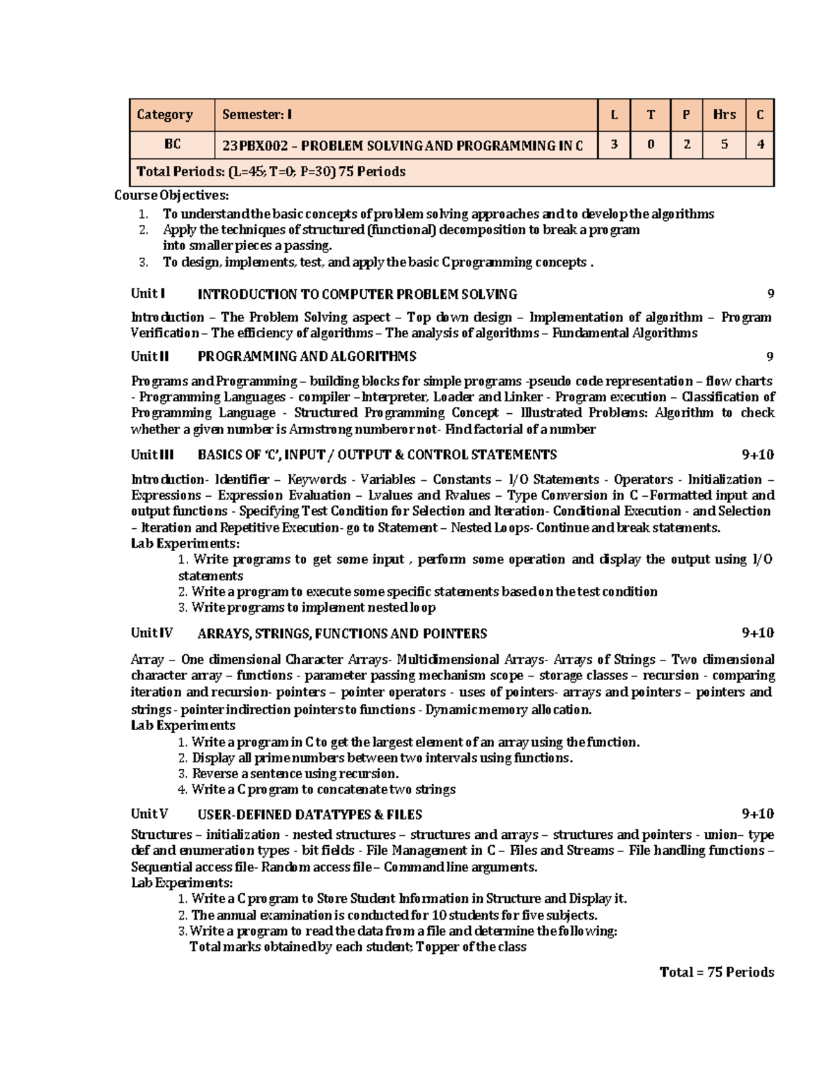 BC 23PBX002 Problem Solving & Programming in C - Course Notes - Studocu