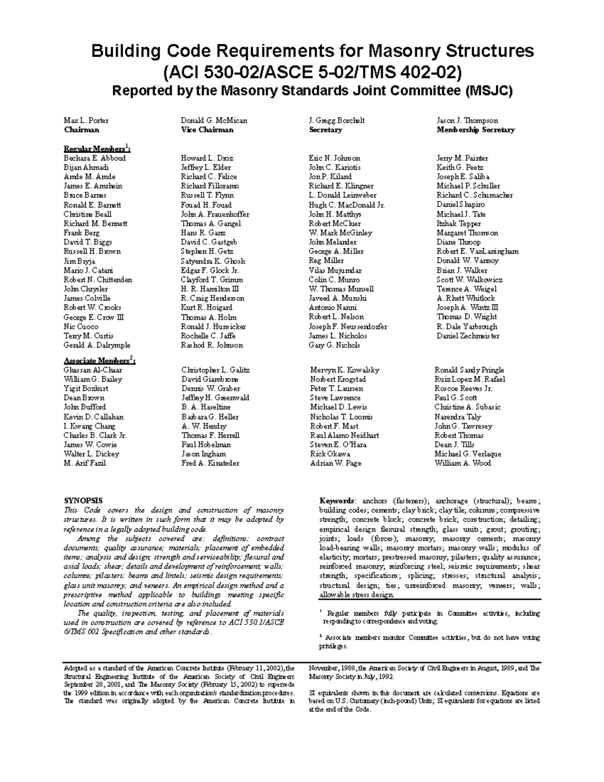 Building Code Requirements for Masonry Structures (ACI 530-02) - Studocu