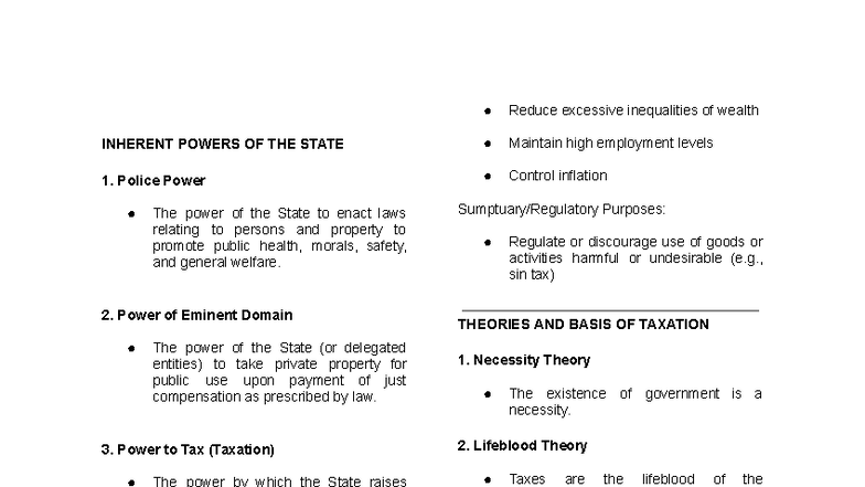INCTAX Lesson 1 - Reviewer on Inherent Powers and Taxation - Studocu