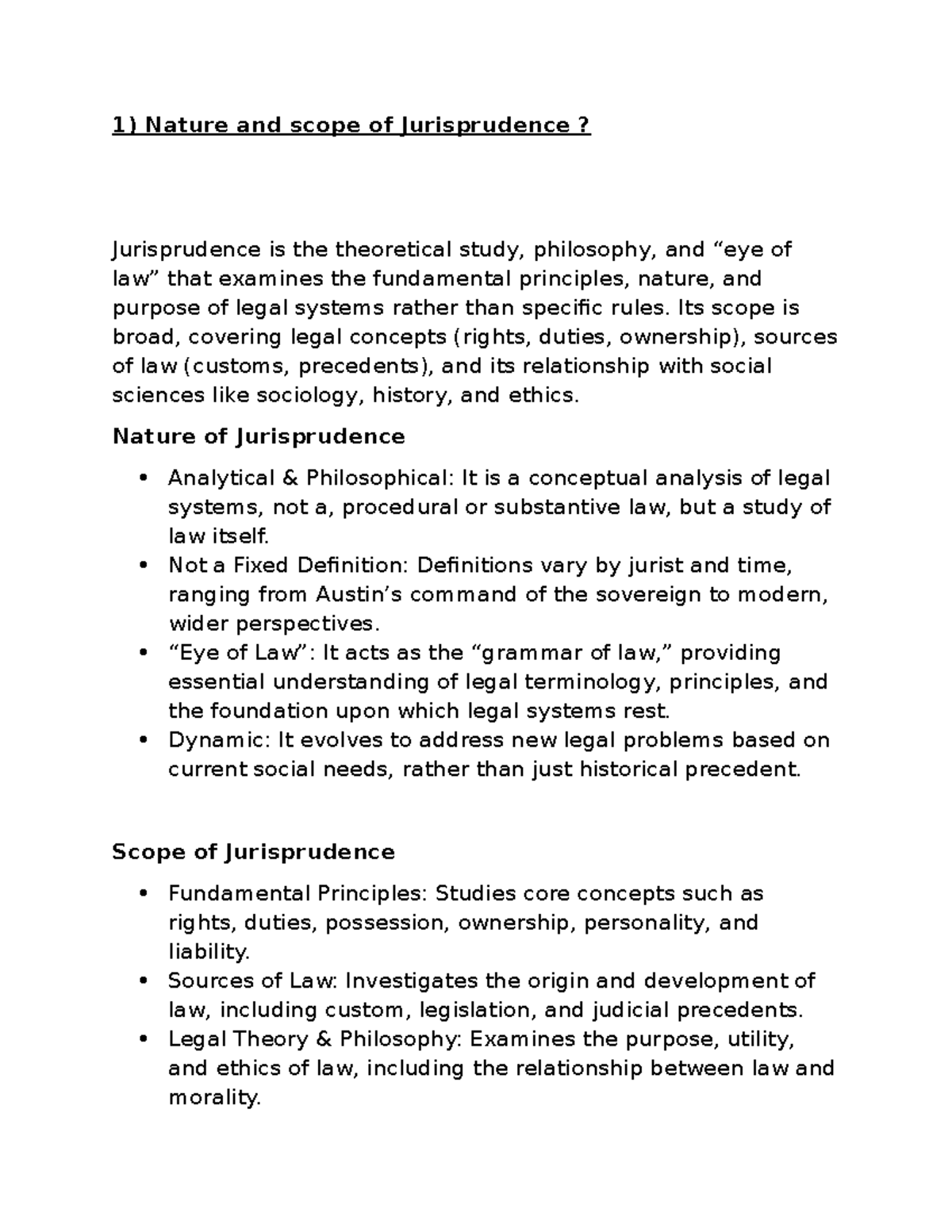 Jurisprudence: Nature, Scope, and Key Theories - Study Notes - Studocu