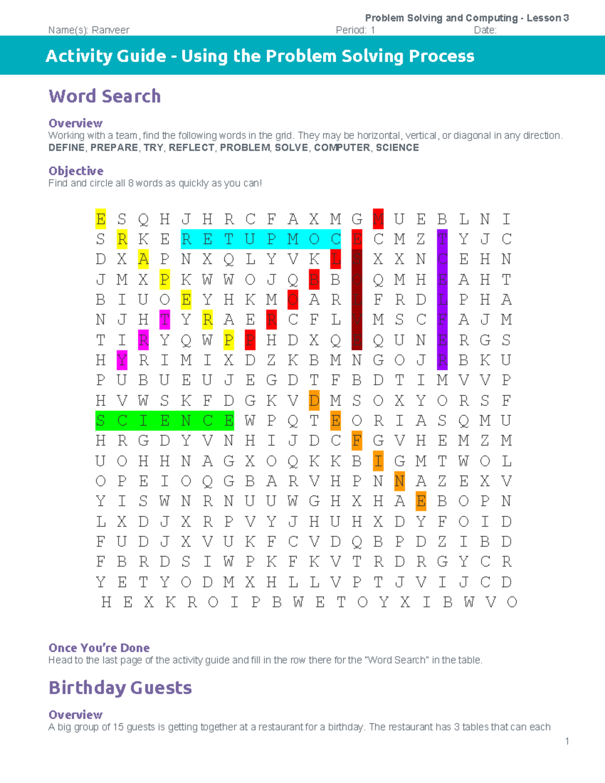 U1L03 - Activity Guide: Mastering the Problem Solving Process - Studocu