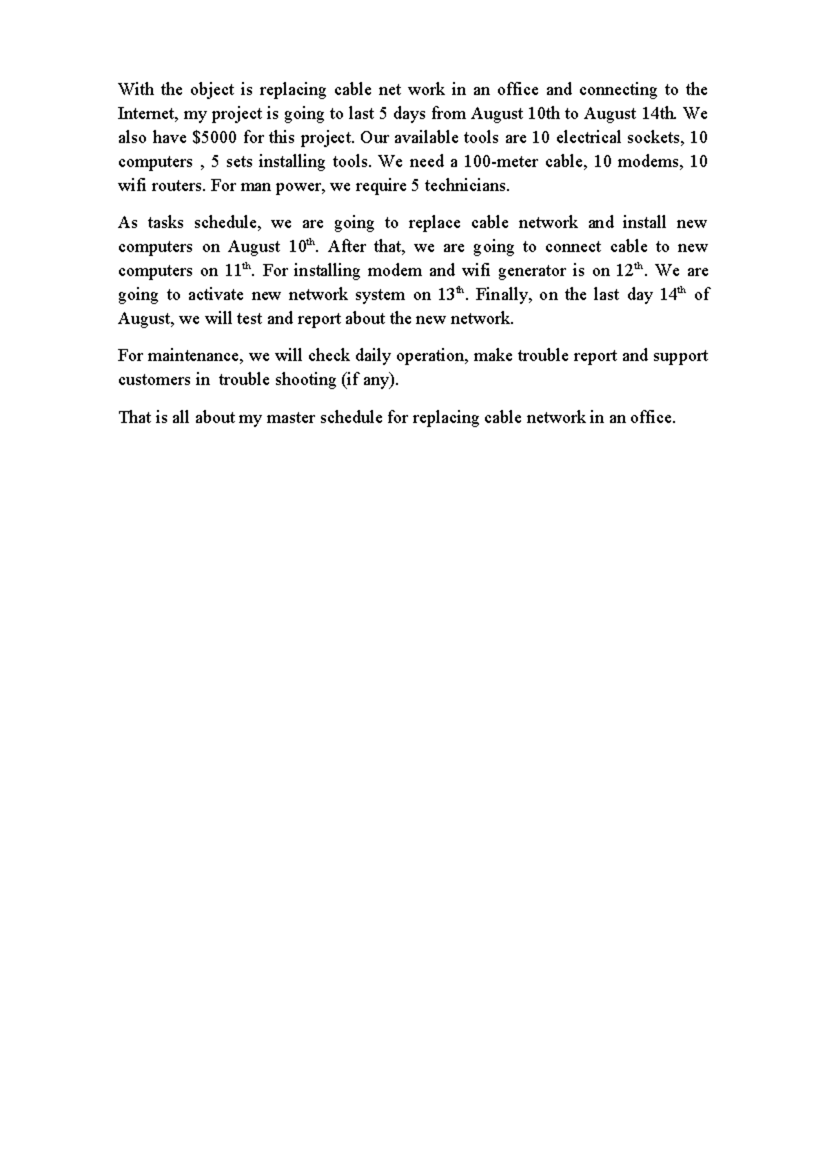 Writing Unit 8: Project Plan for Cable Network Replacement - Studocu