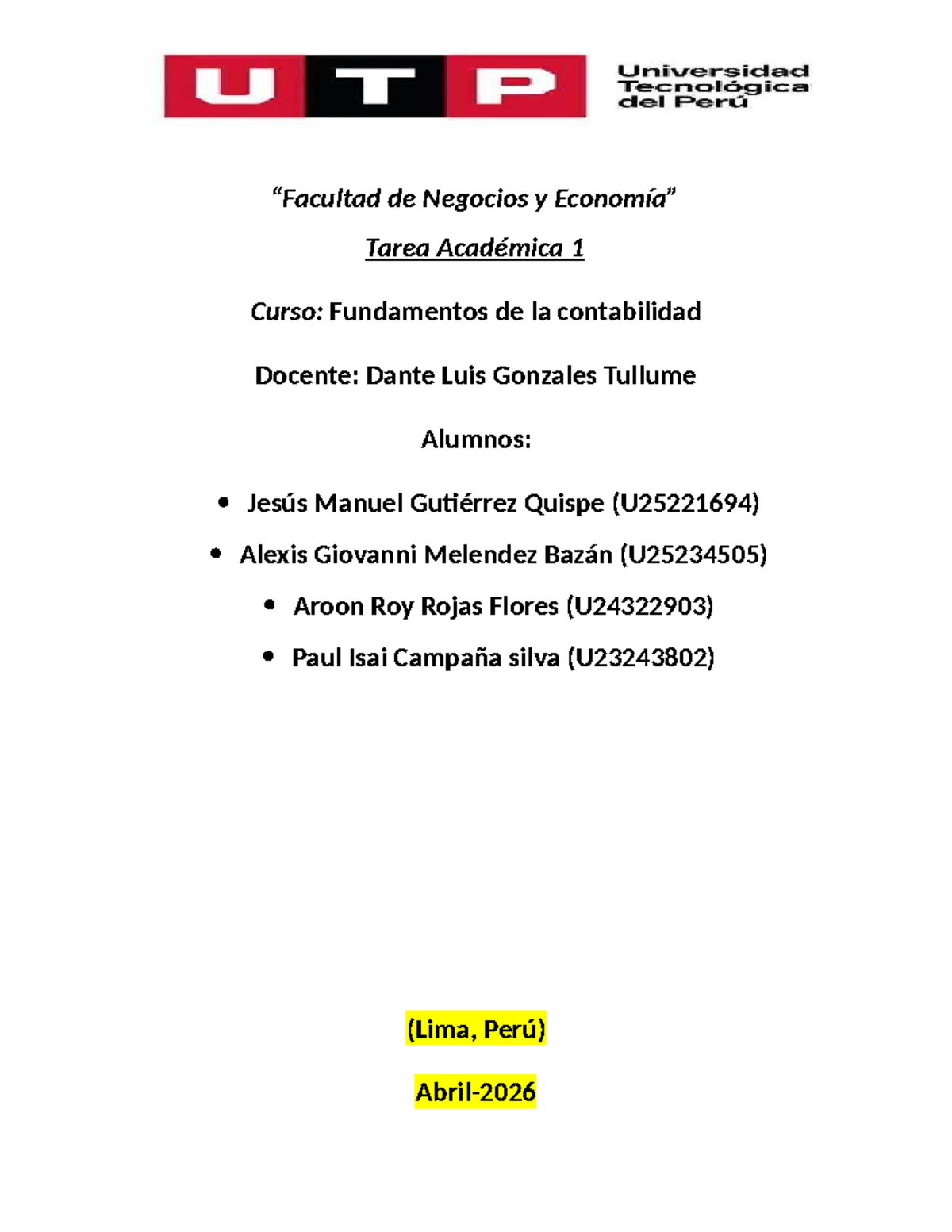 Tarea Académica 1: Fundamentos de la Contabilidad y la Informalidad ...