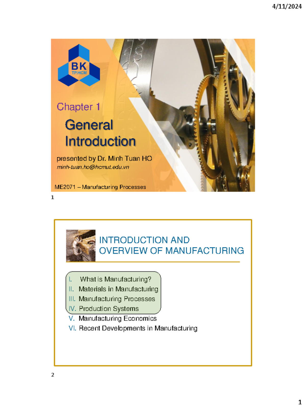 C1 Overview of Manufacturing Processes - ME2071 Study Notes - Studocu