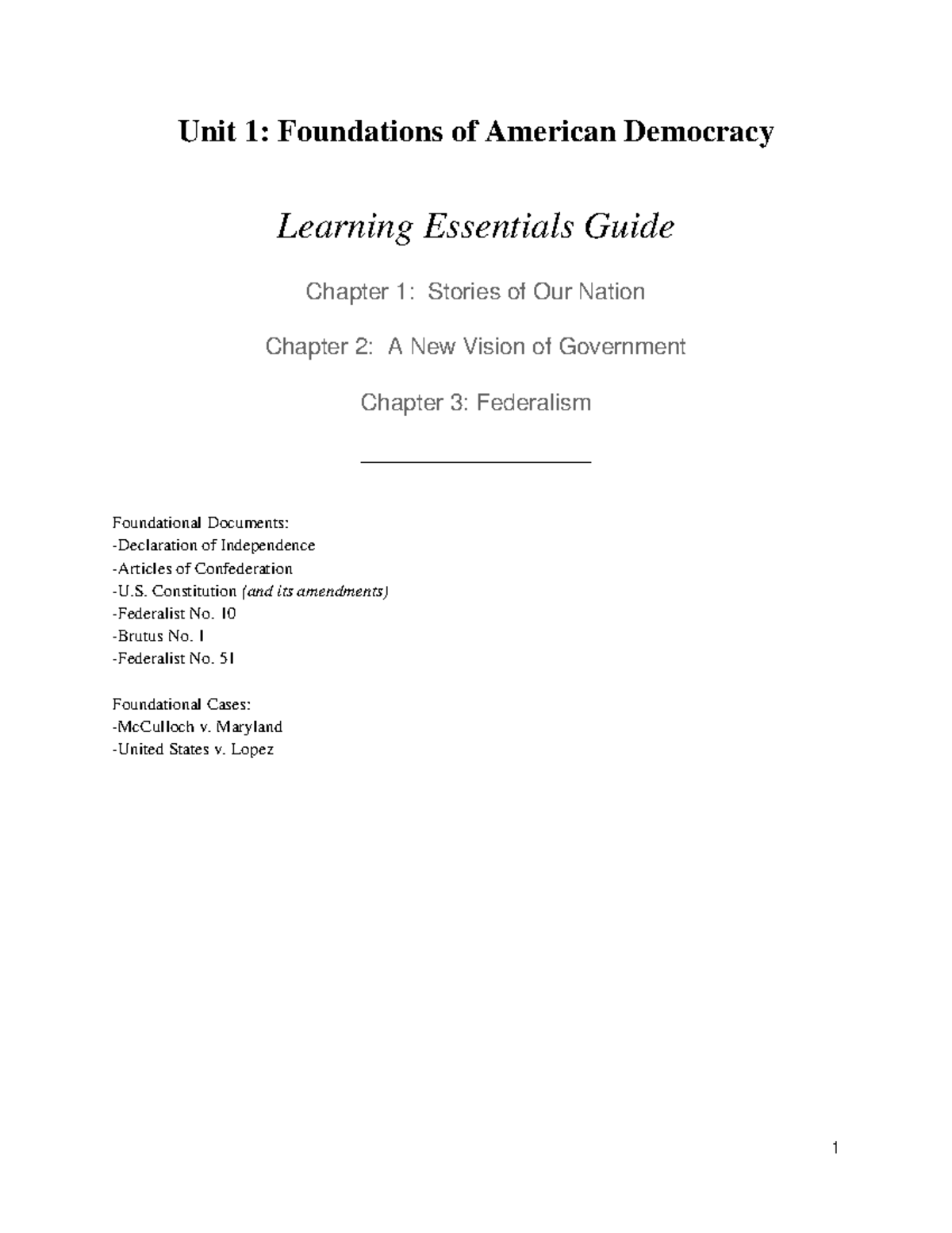 Unit 1: Foundations of American Democracy - Learning Essentials Guide ...