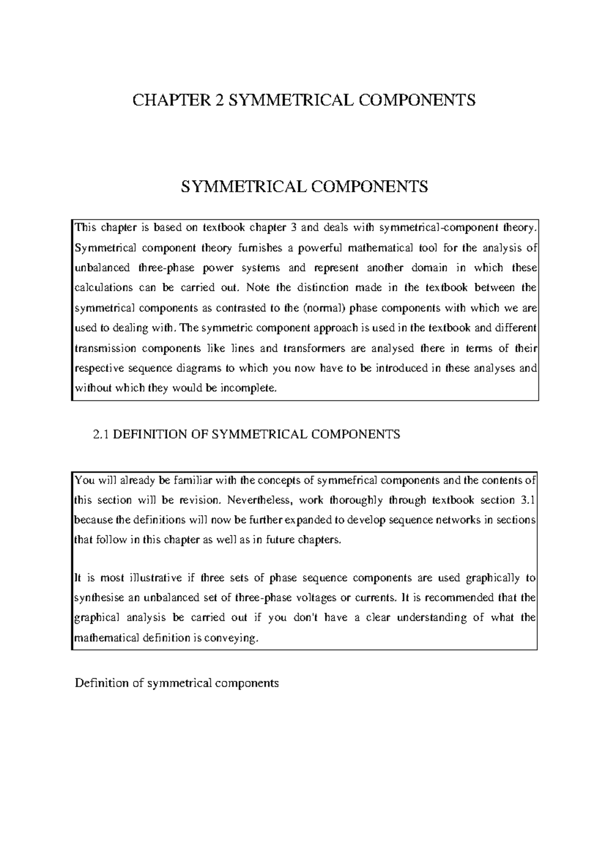 Chapter 2 Symmetrical Components - CHAPTER 2 SYMMETRICAL COMPONENTS ...