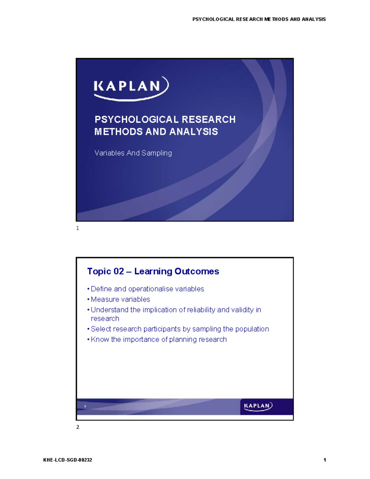 PSY 101: Variables and Sampling in Psychological Research Methods - Studocu