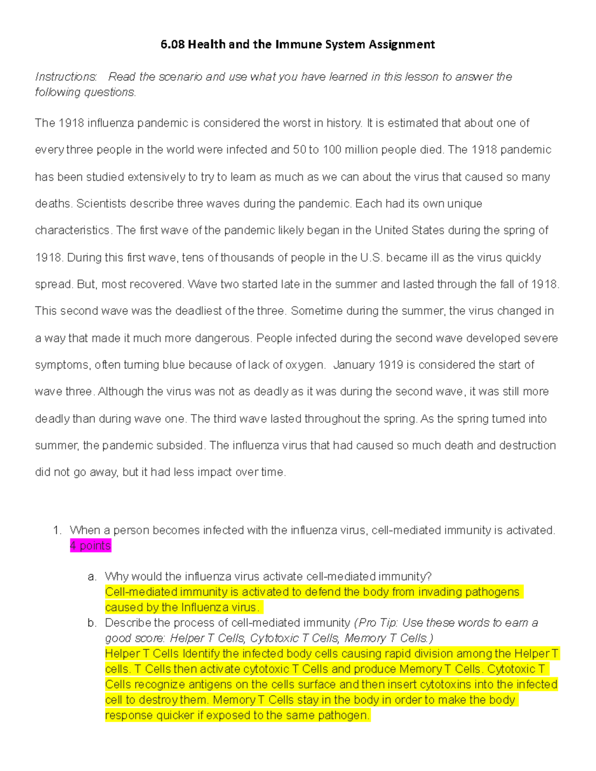 Bio 608 Immune System Notes and Assignment - 6 Health and the Immune ...