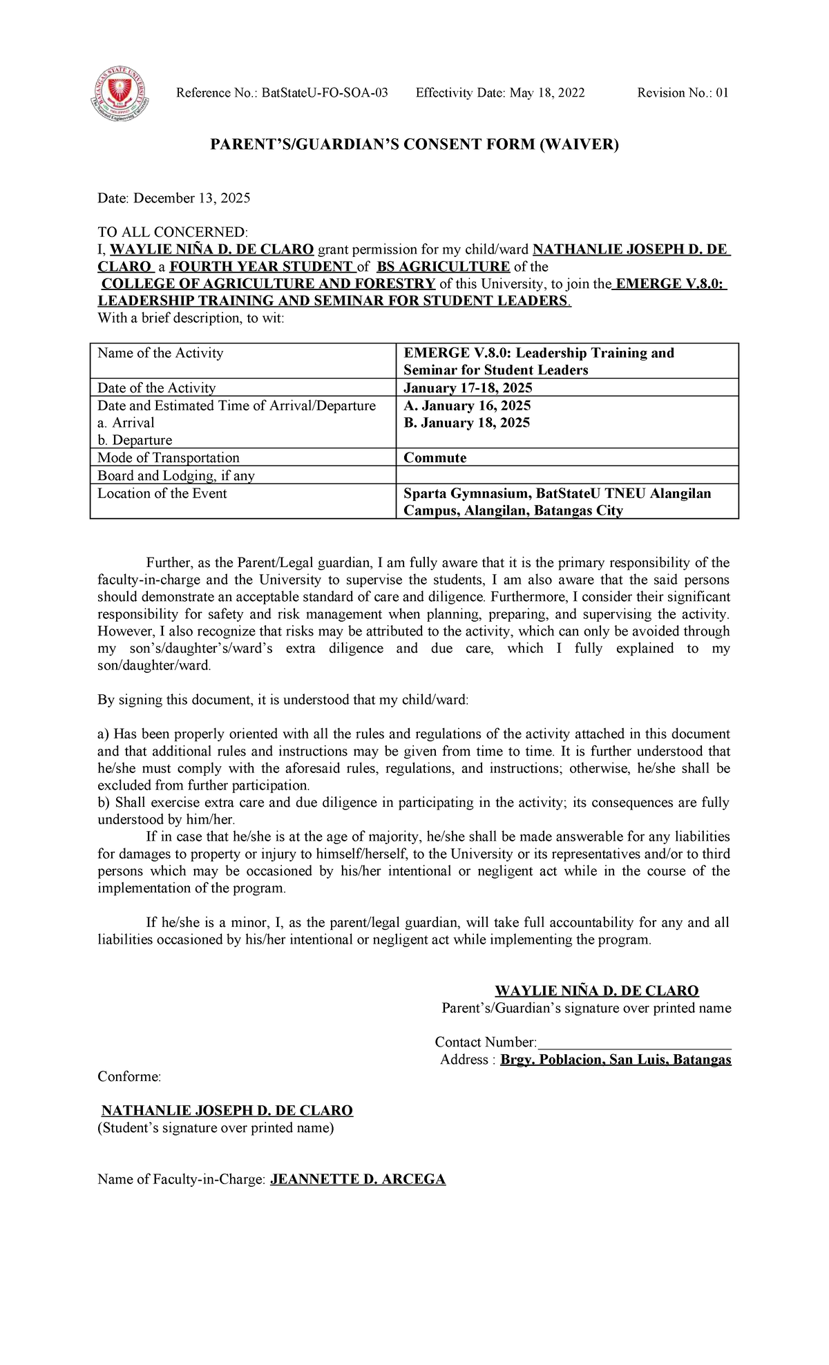 Declaro- Emergev 8 Parents-Consent-Form-Waiver - Reference No ...