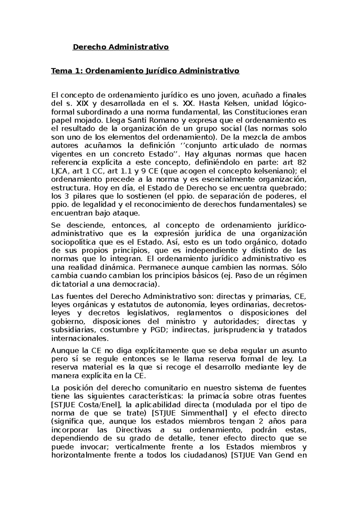 Derecho Administrativo: Tema 1 - Ordenamiento Jurídico y Estructura ...