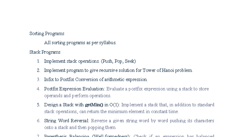 DSA List of Program Part I - Sorting Programs All sorting programs as ...