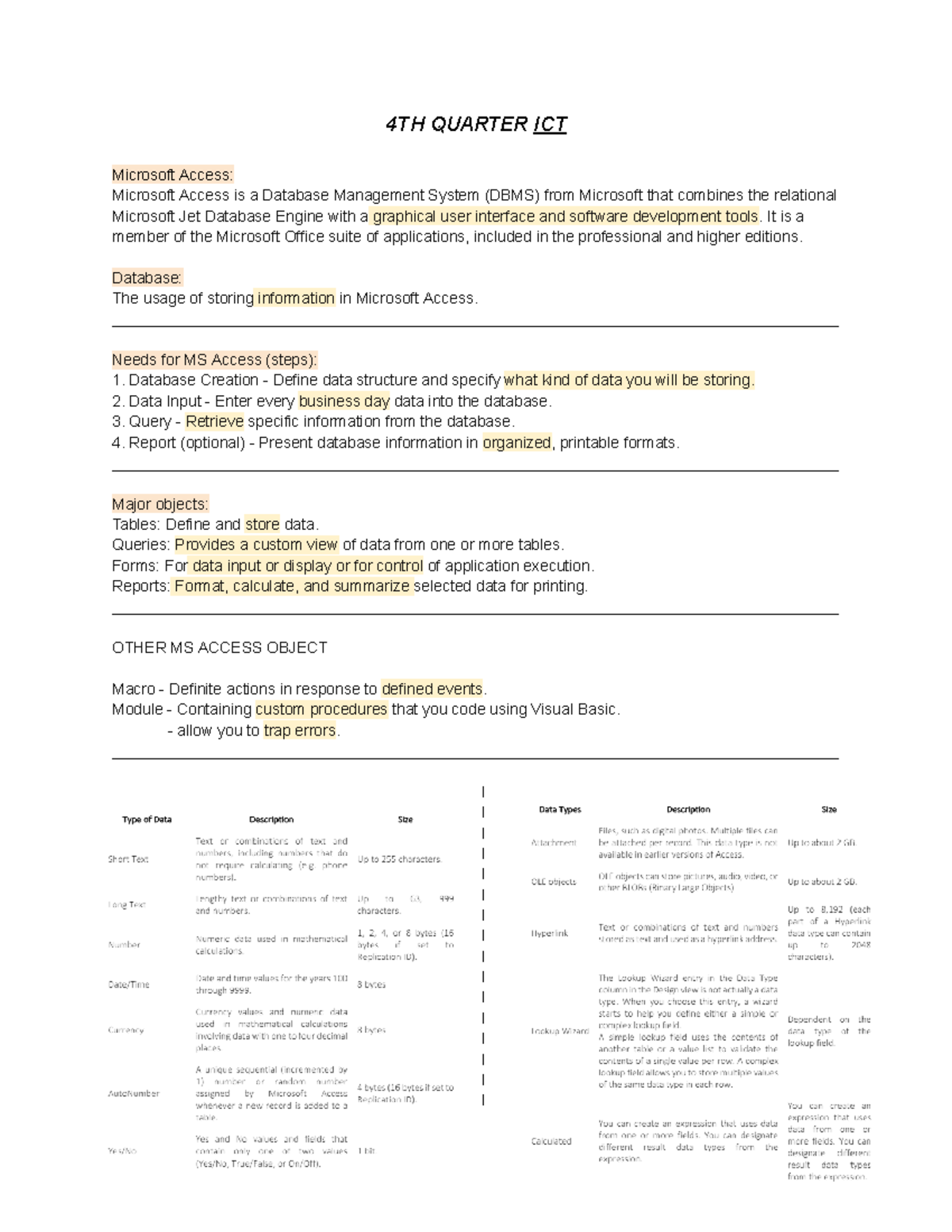 Reviewerict - .wevhjnk - 4TH QUARTER ICT Microsoft Access: Microsoft ...