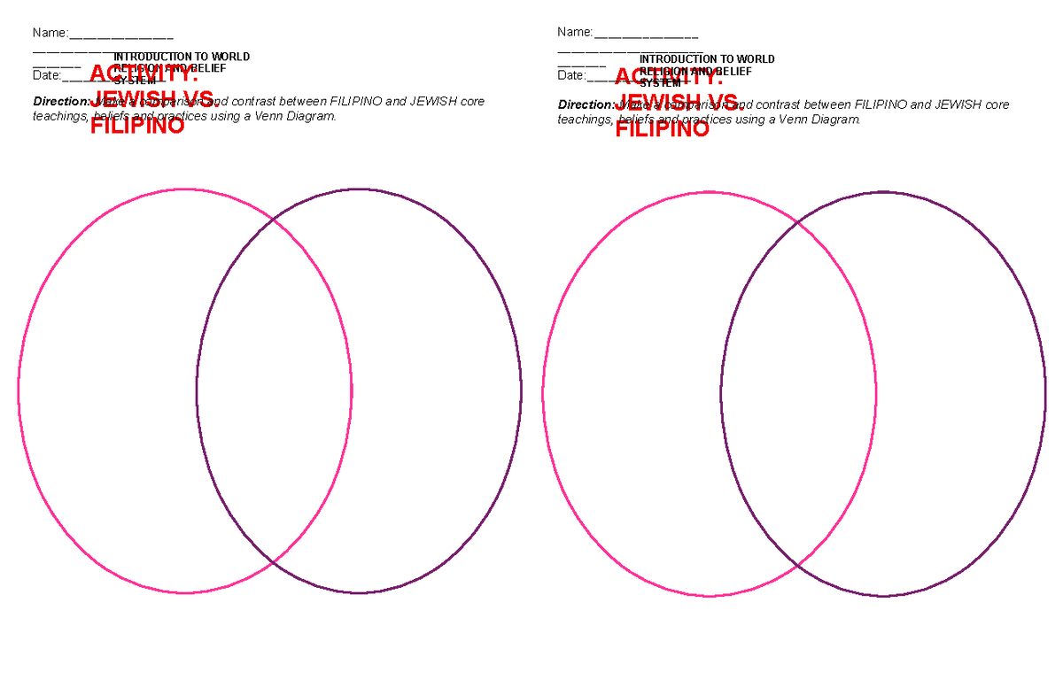 Iwrbs Activity Judaismvs Filipino - Humanities - INTRODUCTION TO WORLD ...