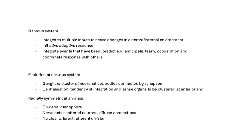 BMS107 - Nervous System: Integration, Function, and Evolution - Studocu