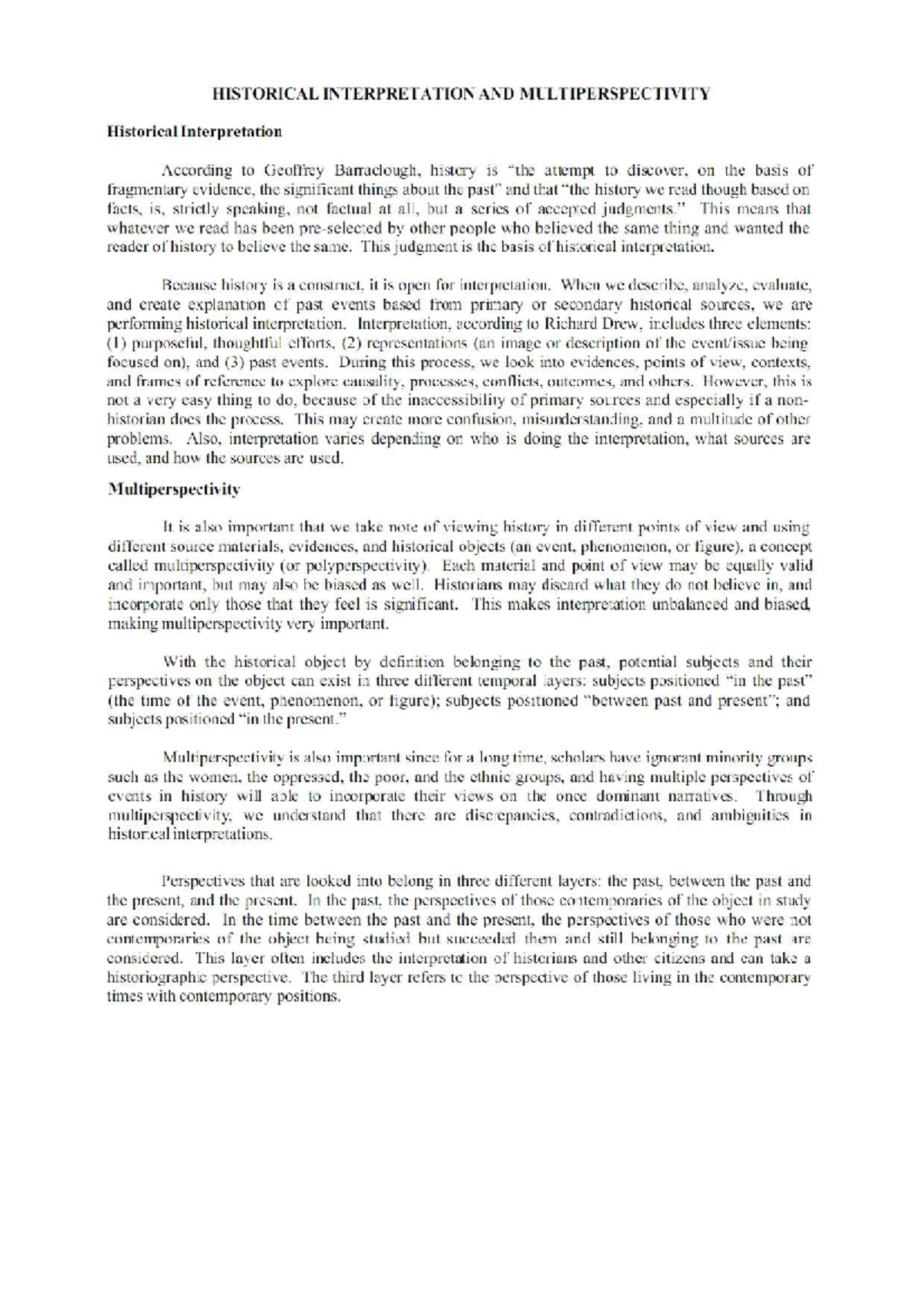 HIST 101: Historical Interpretation and Multiperspectivity Overview ...