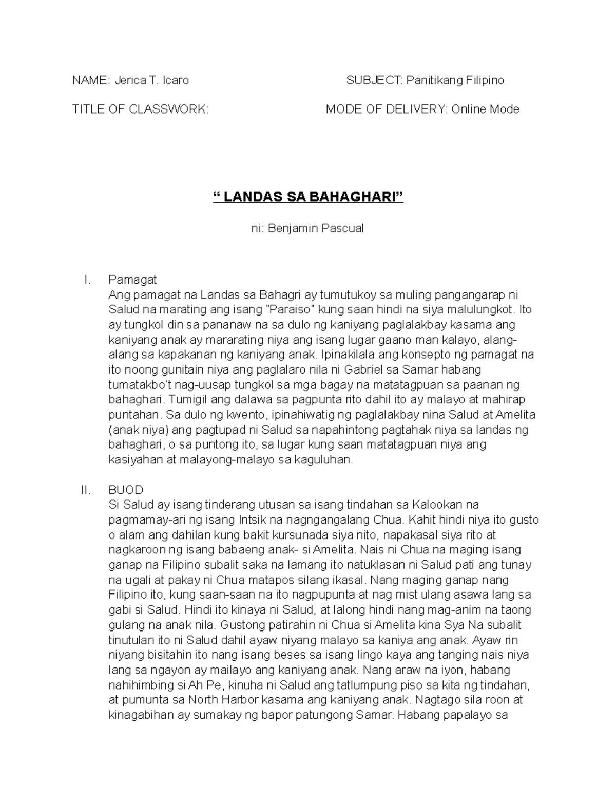 Pagsusuri ng "Landas sa Bahaghari" - Panitikang Filipino (FINALS) - Studocu
