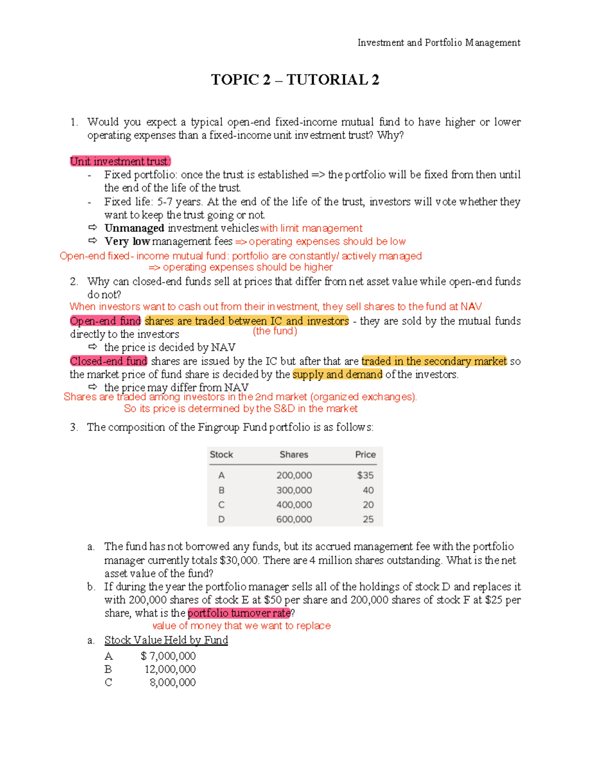 Tutorial 2 - Solutions - solution - TOPIC 2 – TUTORIAL 2 Would you expect a typical open-end ...
